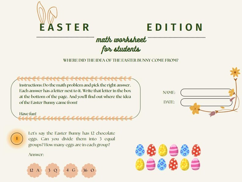 Easter Math Worksheet for Grades 1-3 - Etsy