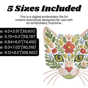 Floral Cat Embroidery Design, Cute Cat Machine Embroidery File, Kitty ...