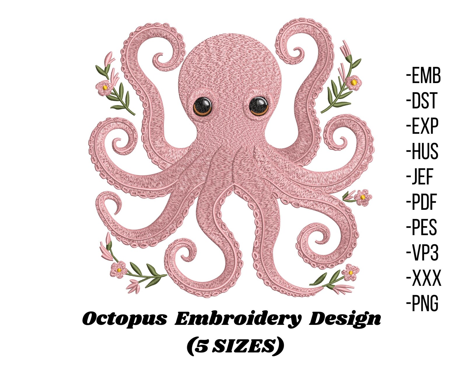 Octopus Floral Machine Embroidery Design (digital Download) - Etsy