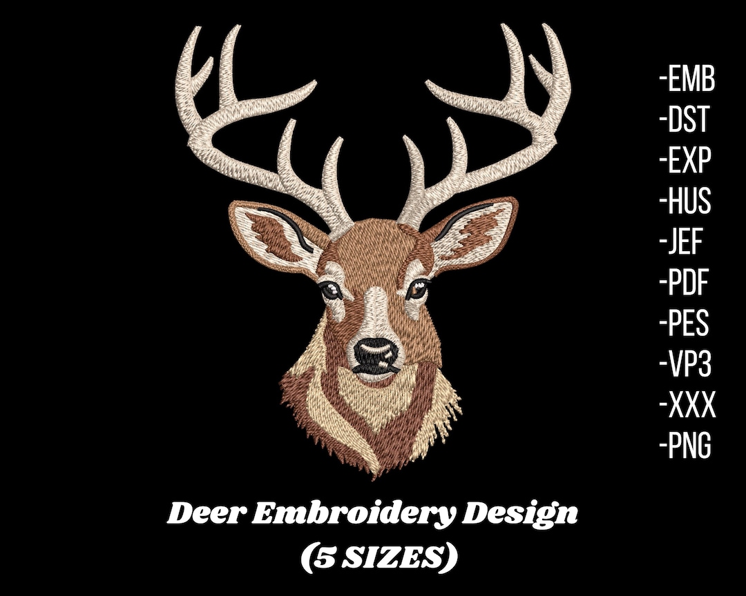 Realistic Deer Embroidery Design, Buck Head, Rustic Decor (digital ...