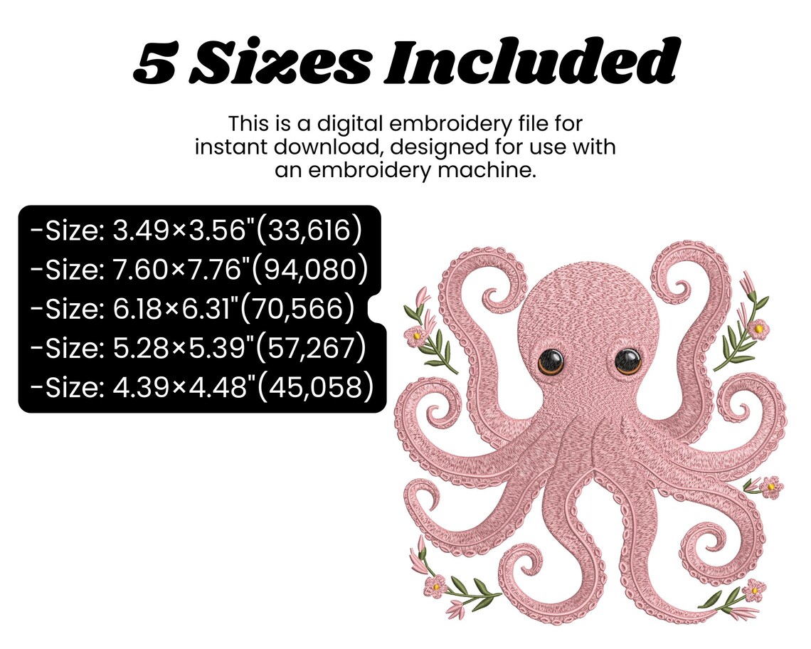 Octopus Embroidery Design | Octopus Floral Embroidery Design | Sea ...
