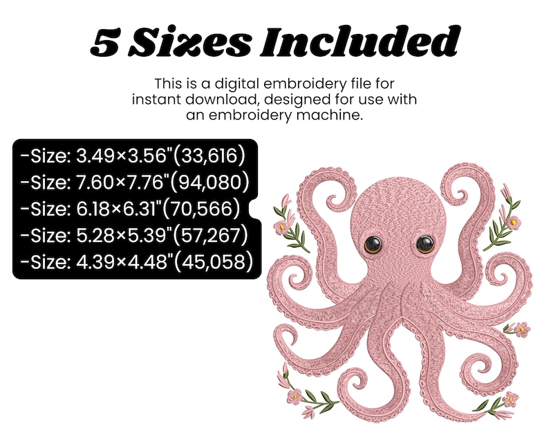 Octopus Floral Machine Embroidery Design (digital Download) - Etsy