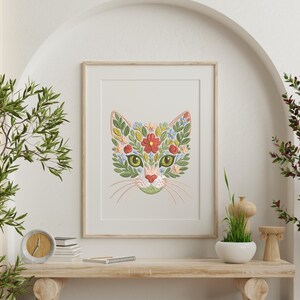 Floral Cat Embroidery Design, Cute Cat Machine Embroidery File, Kitty ...
