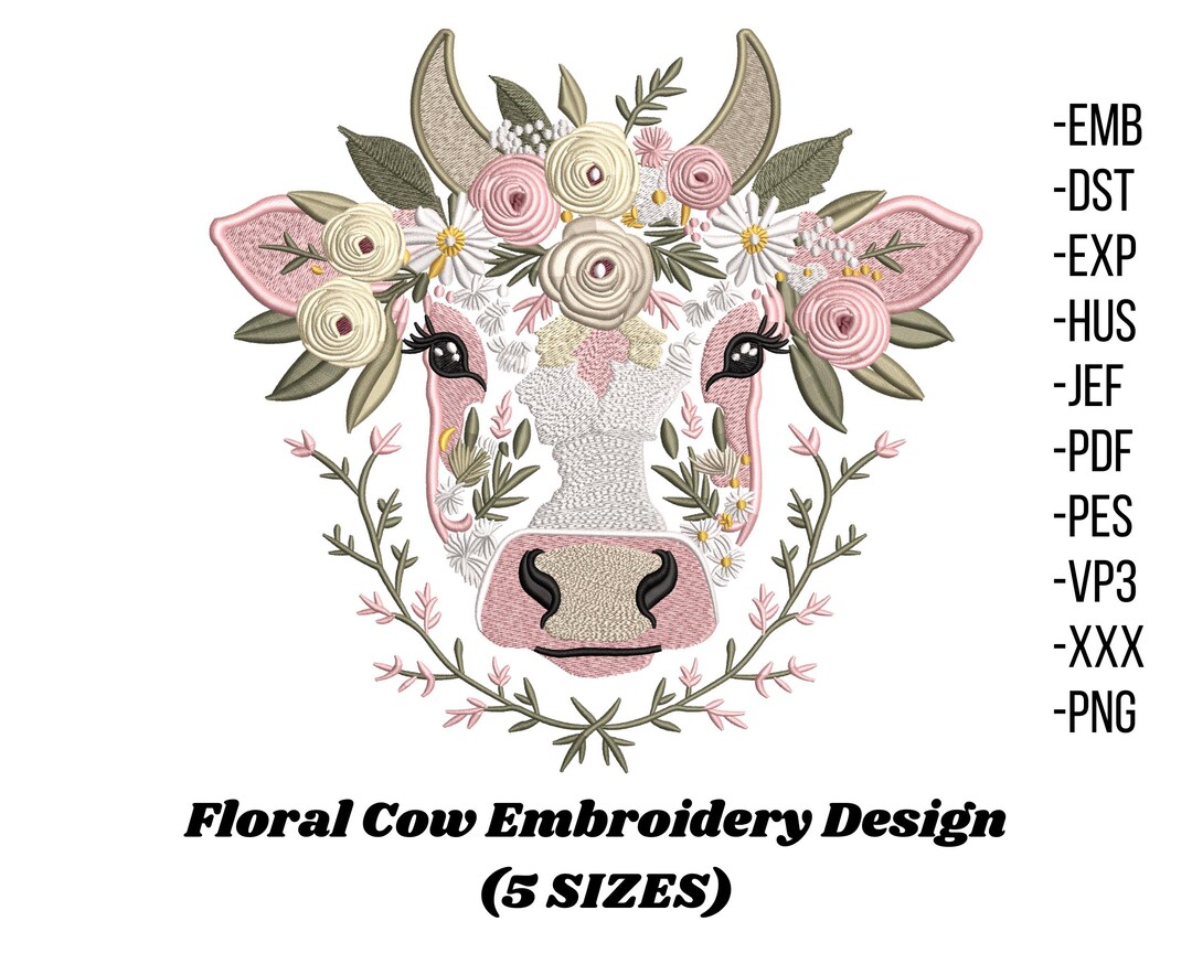 Floral Highland Cow Embroidery Design: Boho Farmhouse Decor (instant ...