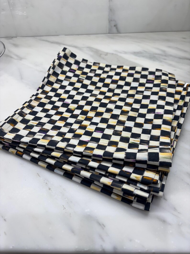 Mackenzie-childs Black and White Check Dinner Napkins, Sold as Set of 8 ...
