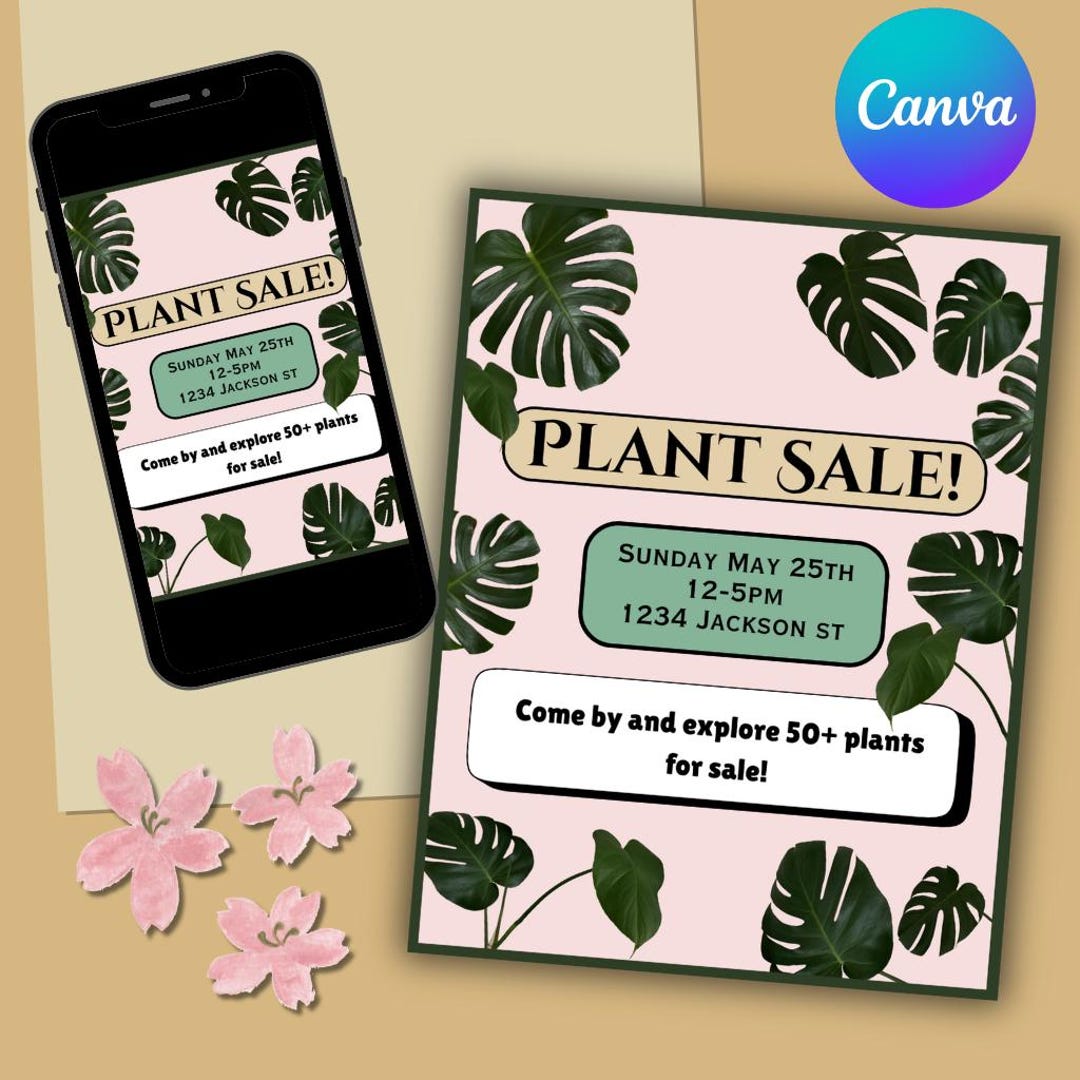 Plant Sale Flyer, Editable Flyer, Custom Monstera Template, Diy Flyer ...