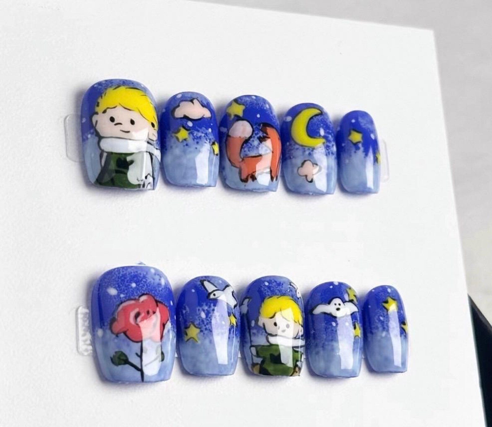 The Little Prince Starry Night Press-on Nails | Hand-painted Galaxy ...