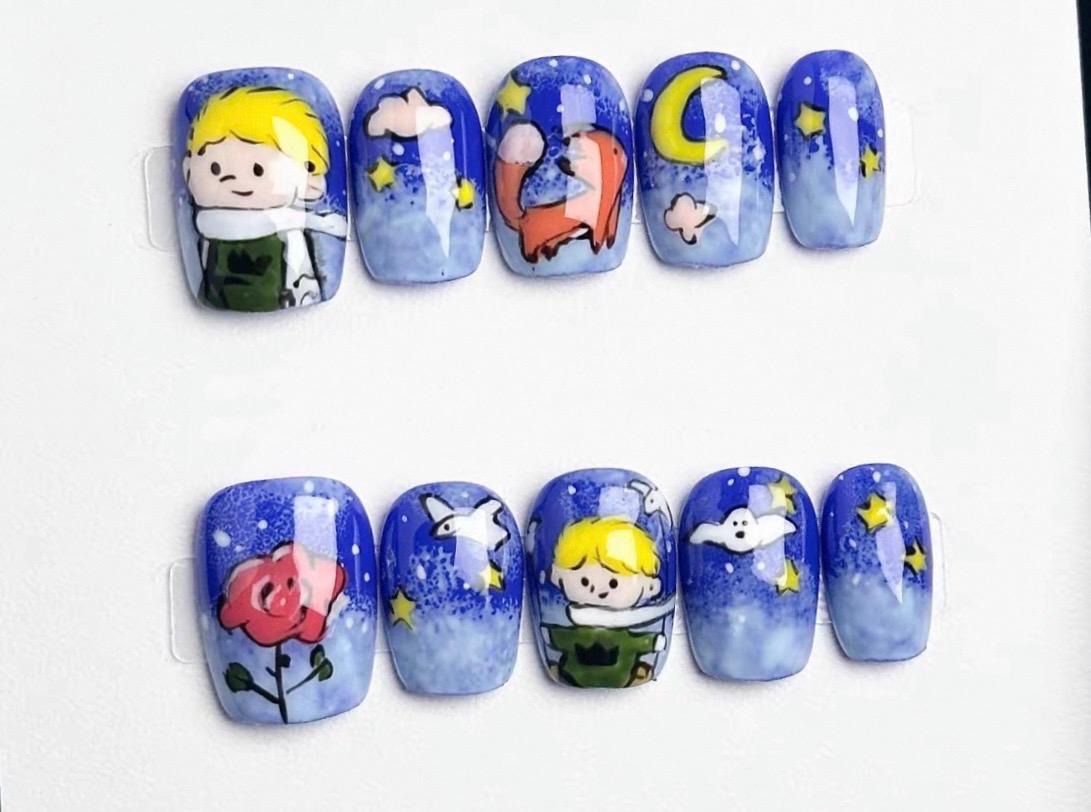 The Little Prince Starry Night Press-on Nails | Hand-painted Galaxy ...