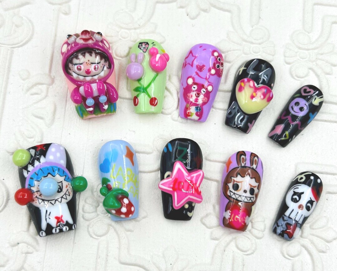 Whimsical Labubu-inspired Nail Set – Sweet Spooky 3D Nails With ...