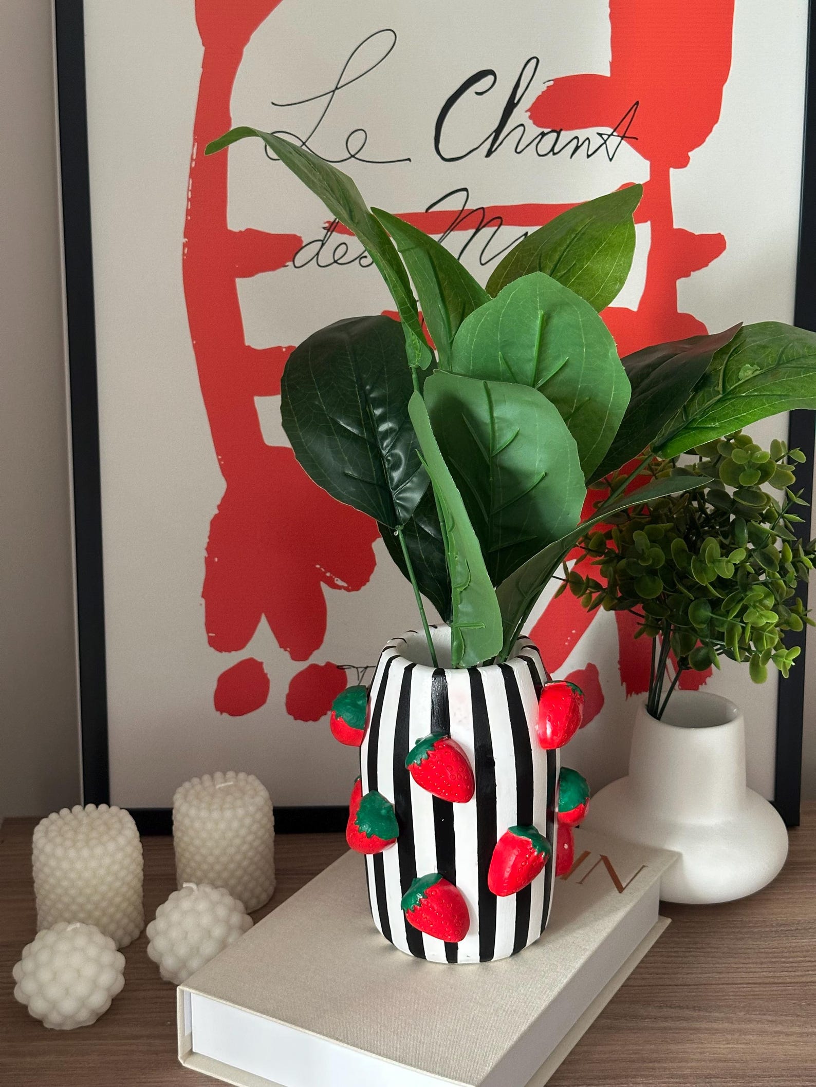 Handmade Strawberry Vase | Red Fruit Ceramic Decor| Striped Strawberry ...