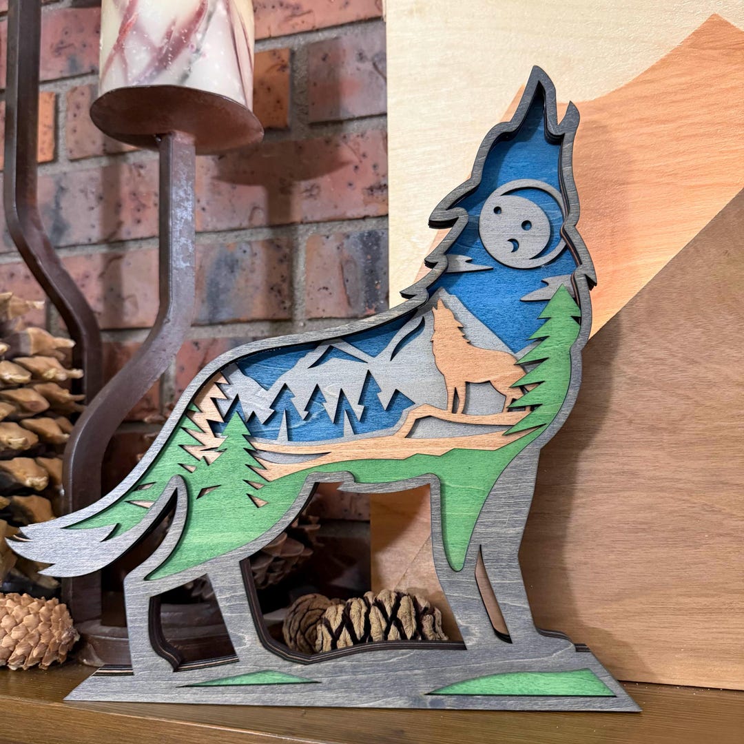 Layered Wolf Art | 3D Forest Scene, Wildlife Decor - Etsy
