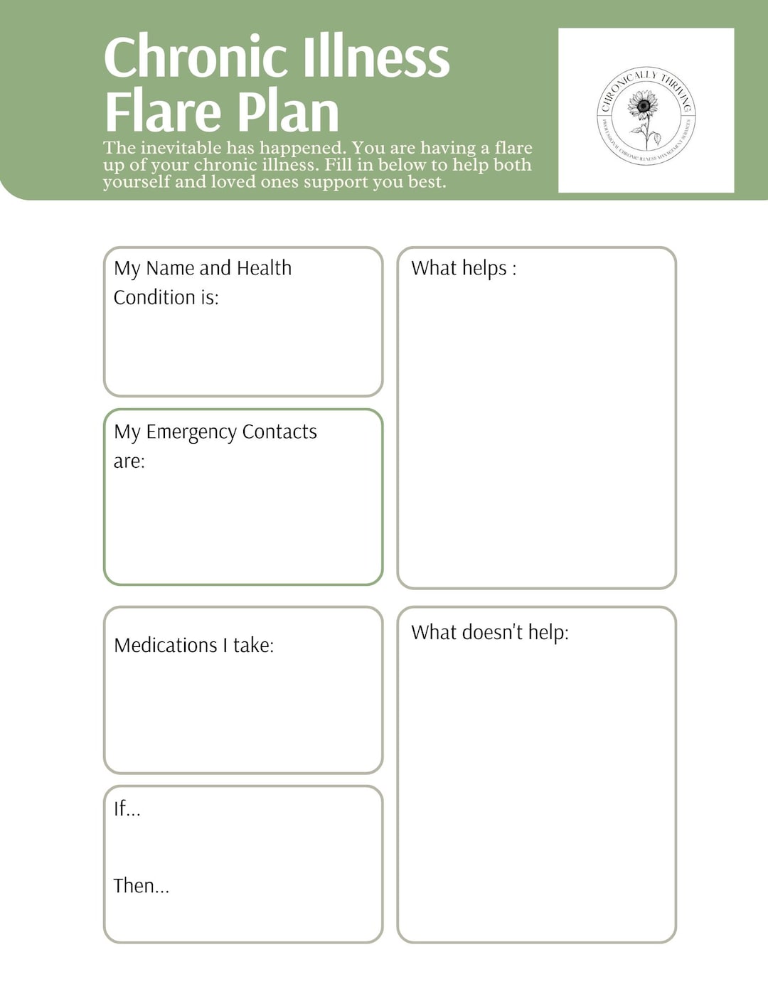 Chronic Illness Flare up Plan - Etsy
