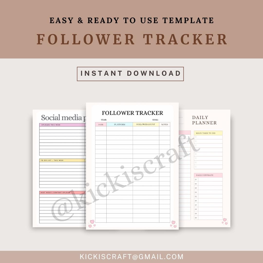 Social Media Follower Tracker - Printable Planner - PDF - Etsy