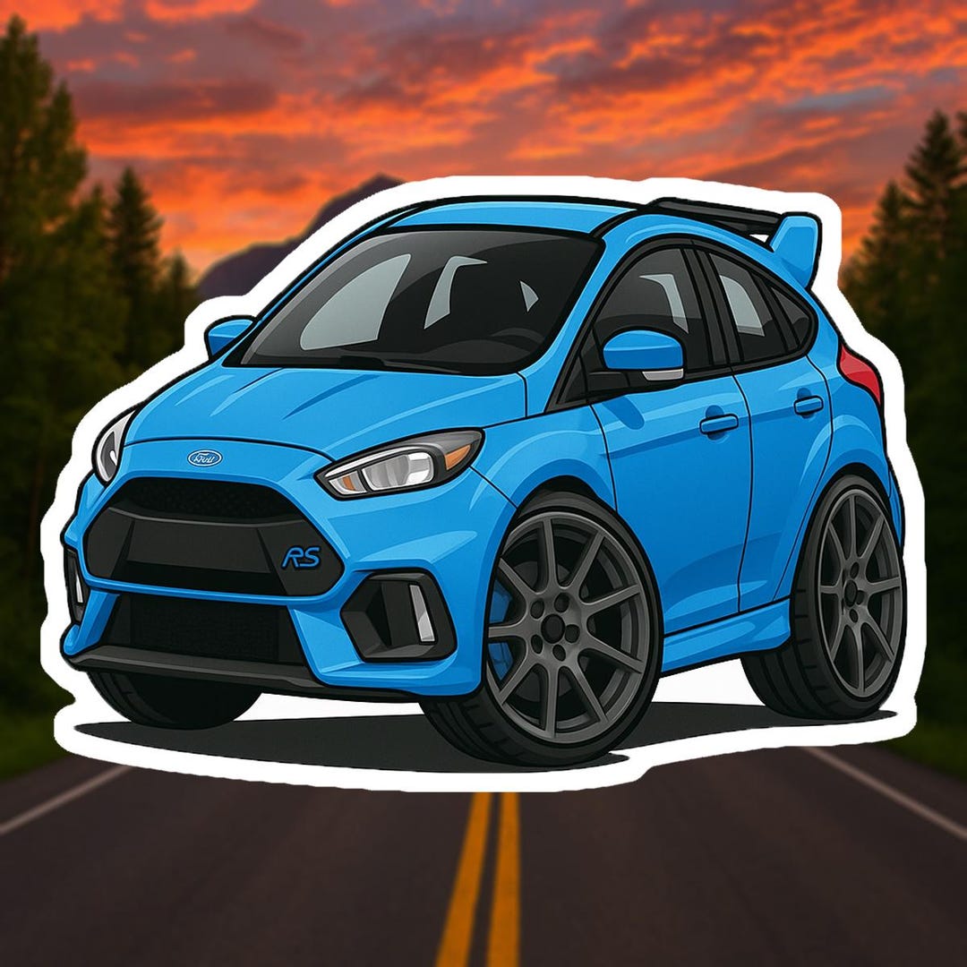 Ford Focus RS Sticker – Turbo Hot Hatch Cartoon Decal – AWD Sports Car ...