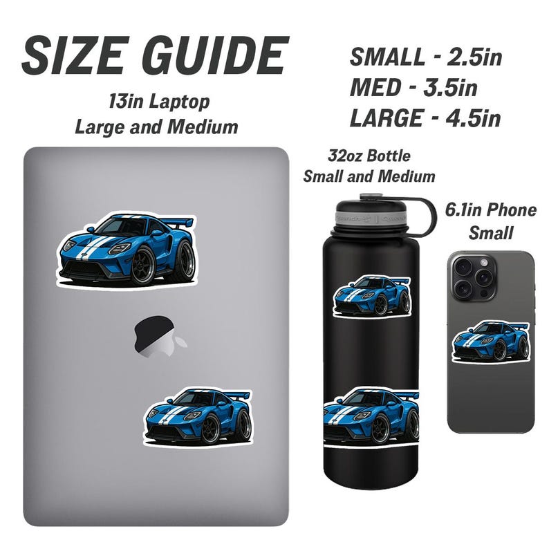 Ford GT Sticker – Modern Supercar Cartoon Decal – Exotic Sports Car ...