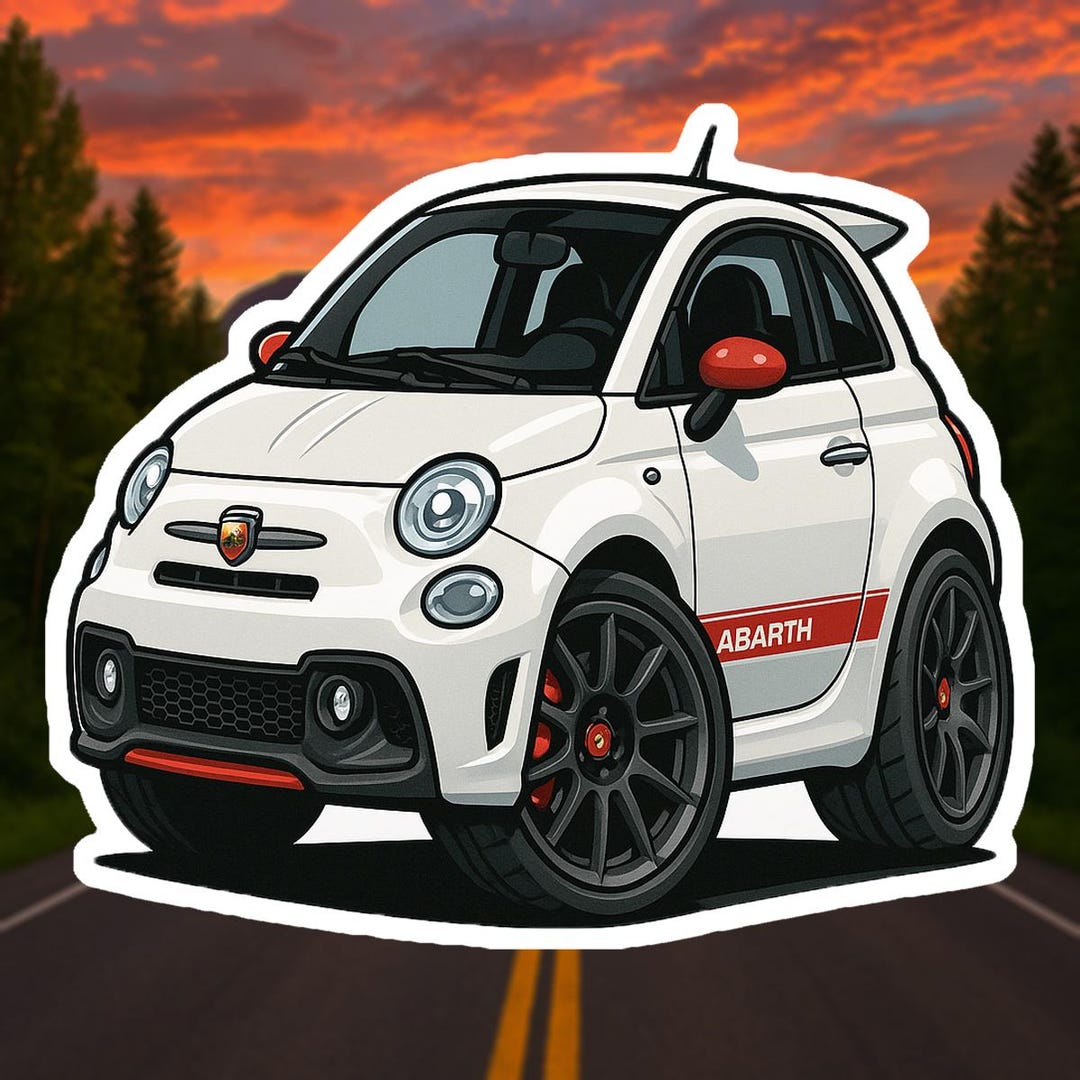 Fiat 500 Abarth Sticker – Fun Hot Hatch Cartoon Decal – Sporty Compact ...