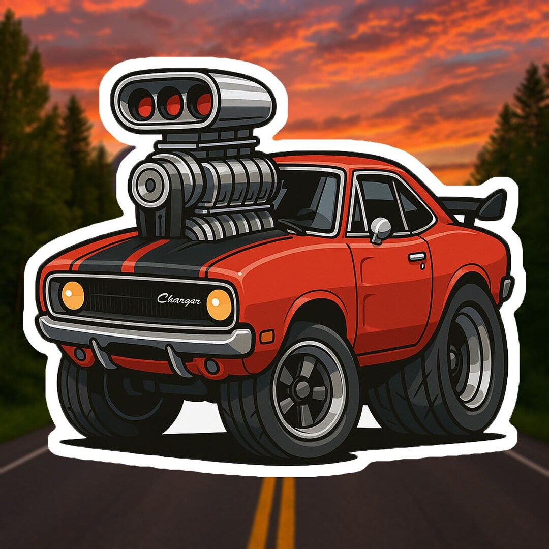 Dodge Charger Sticker – Classic Muscle Car Cartoon – Retro Mopar Vinyl ...