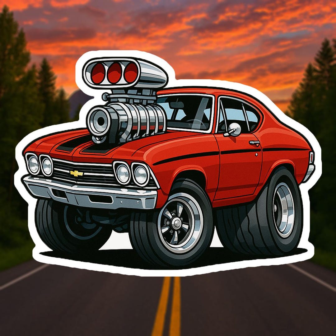 Chevy Chevelle Sticker Classic Muscle Car Decal Funny Cartoon Sticker ...