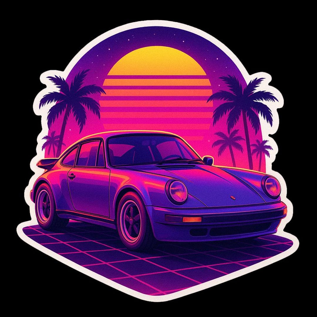 Porsche 930 Turbo Synthwave Sticker | Retro 80s Sports Car Decal ...