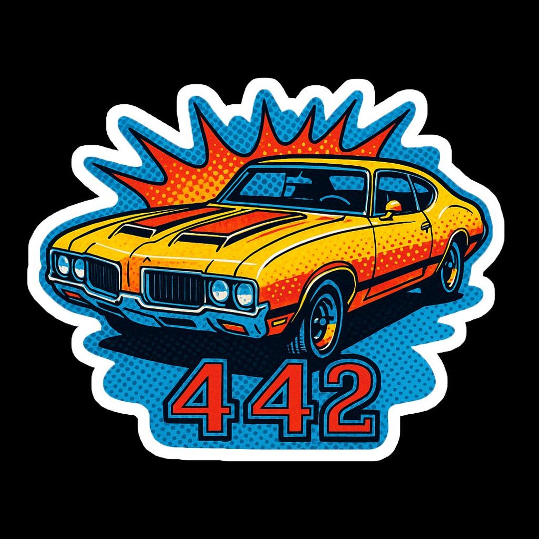Oldsmobile 442 Sticker – Classic Muscle Car Pop Art Decal for Olds ...
