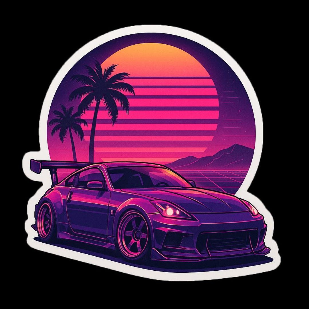 Nissan 350Z Synthwave Sticker | Retro JDM Sports Car Decal | Vaporwave ...