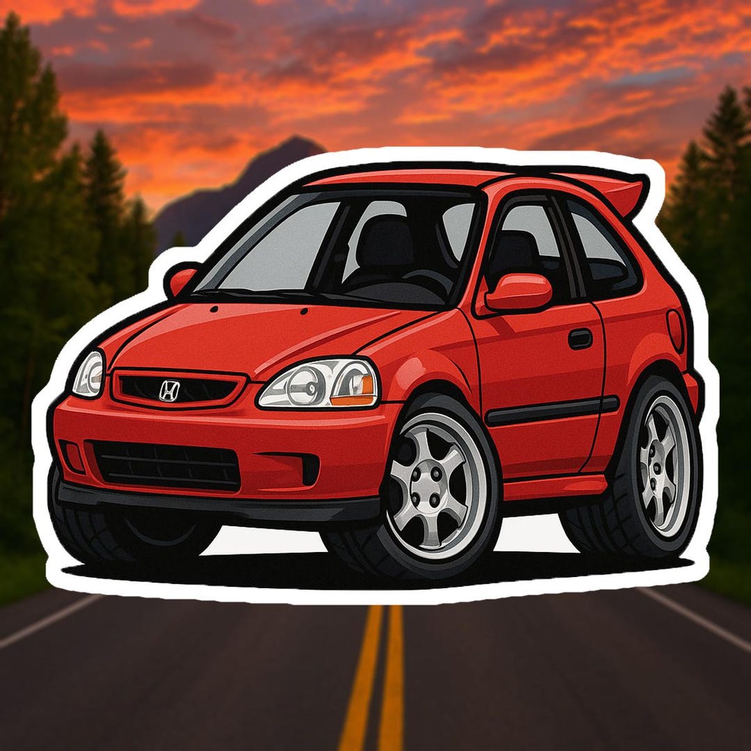 Civic EK Hatch Sticker – JDM Hot Hatch Cartoon Decal – 90s Honda Vinyl ...