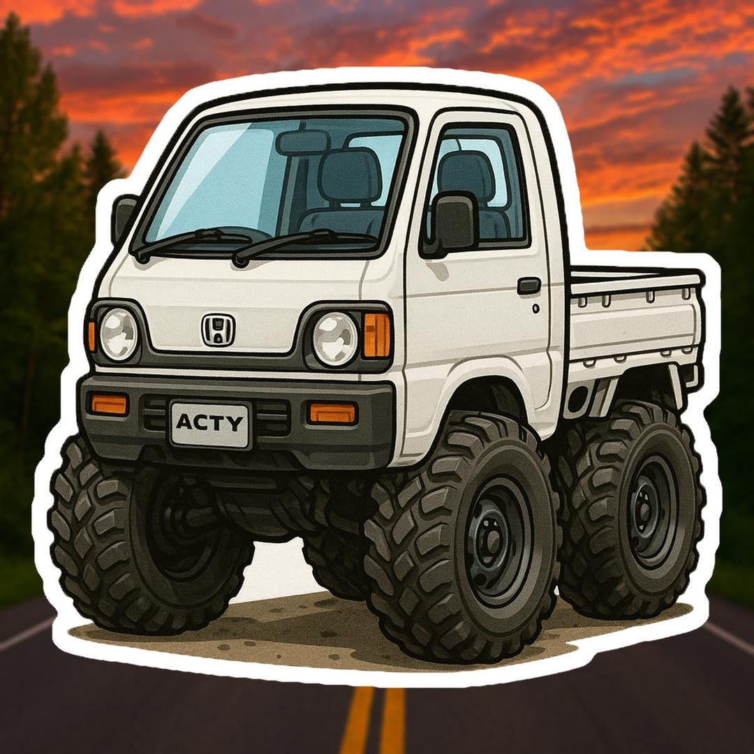 Honda Acty Sticker – Off-road Kei Truck Cartoon Decal – Mini 4x4 Vinyl – Rugged Micro Truck Art ...