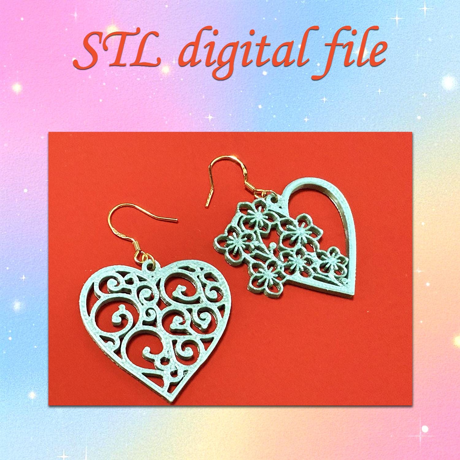 Heart Dangle Earring STL File – Floral 3D Printed Jewelry (digital ...
