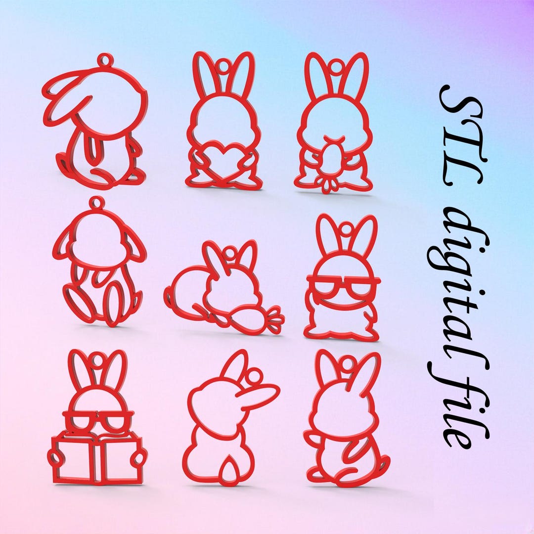 9 Earring STL Files,easter Cute Bunny Earring 3D Print Models,dangle ...