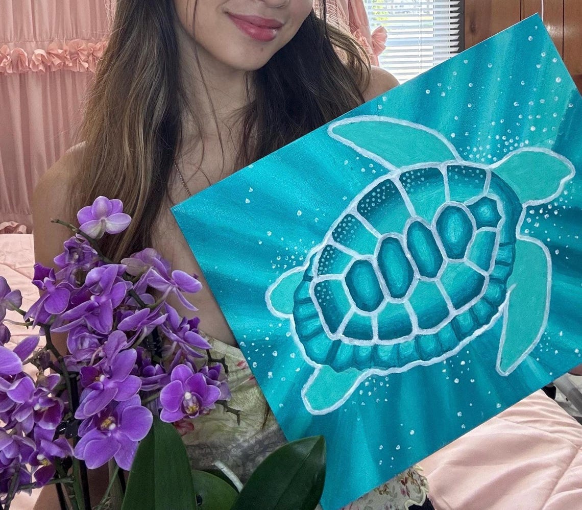 Hand-painted Sea Turtle Wall Art Ocean Theme Acrylic Painting on Canvas ...