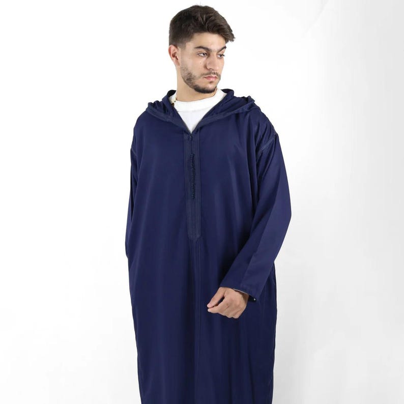Blue Traditional Mlifa Djellaba for Men – Moroccan Wool Blend Hooded ...