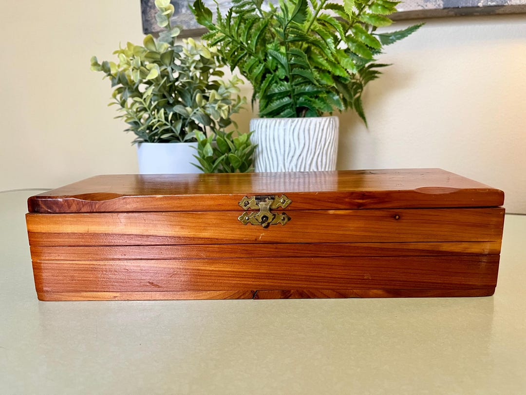 Handmade Cedar Wood Box – Rectangular Trinket Box With Carved Lid ...