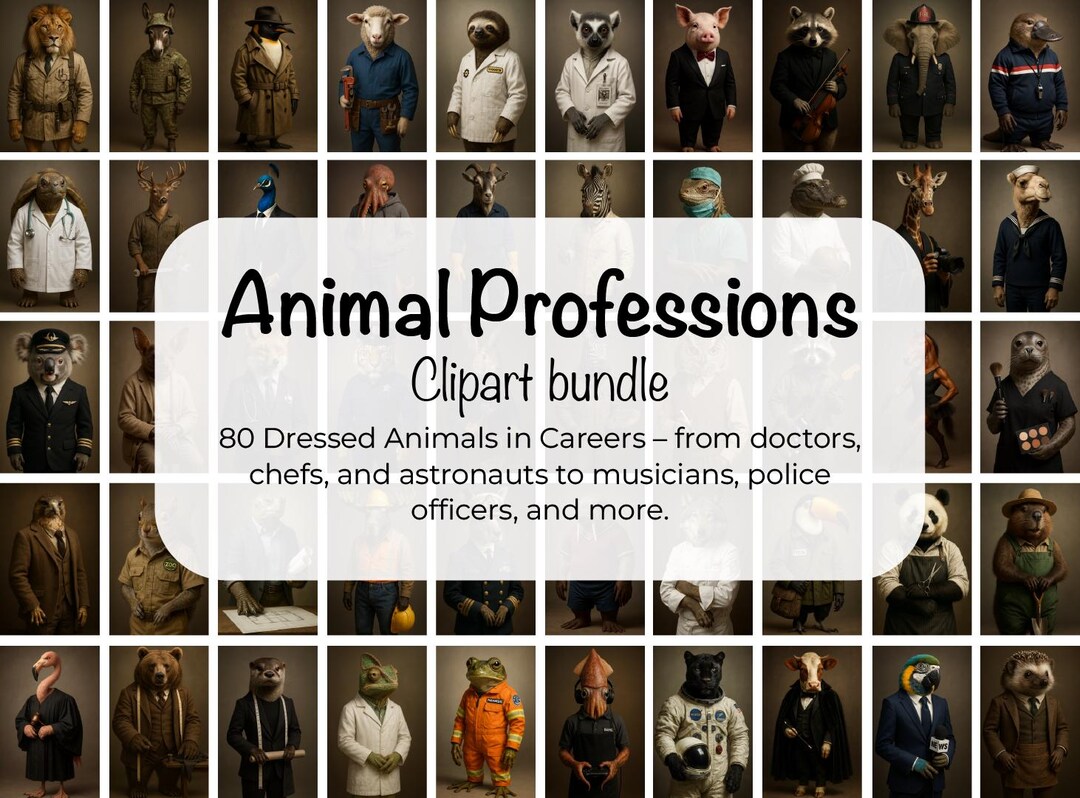 Animal Professions Clipart Bundle – Dressed Animals in Careers ...