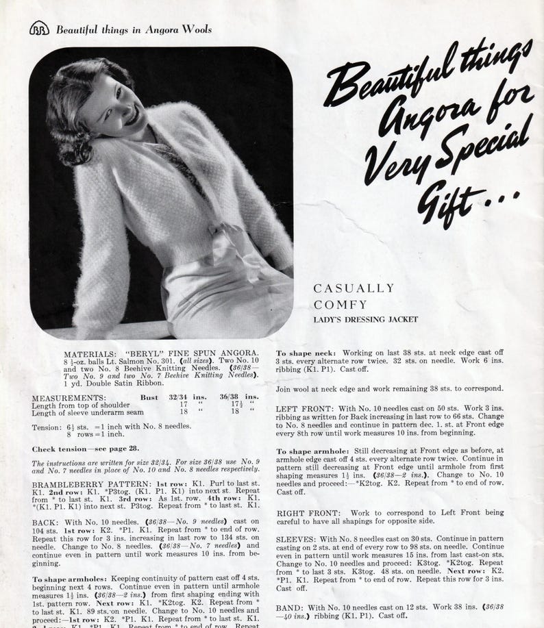 Lady's Dressing Jacket Knitting Pattern PDF & Large Print Instructions ...