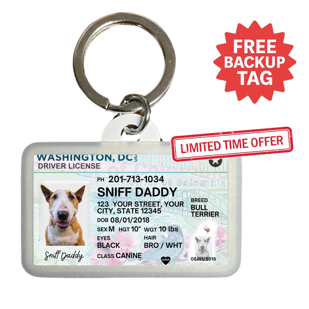 Custom Washington DC Driver License Pet ID Tag: Personalized Dog & Cat ...