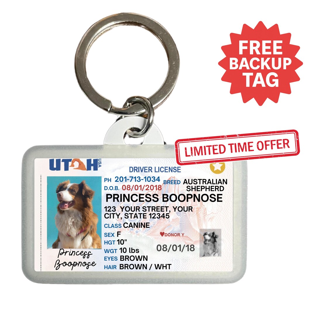 Custom Utah Driver License Pet ID Tag: Personalized Dog & Cat Tag - Etsy