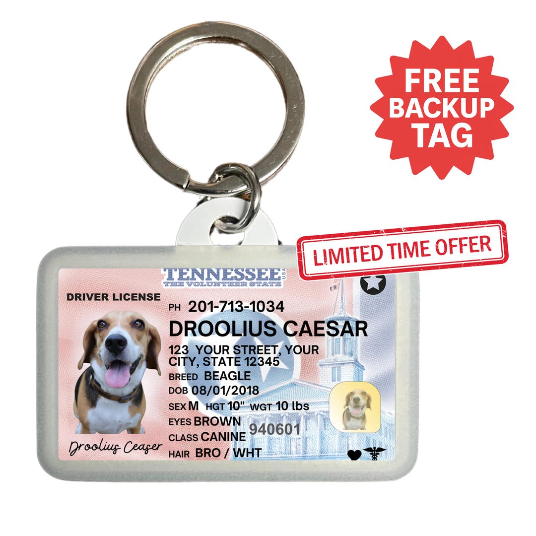 Custom Tennessee Driver License Pet ID Tag: Personalized Dog & Cat Tag ...