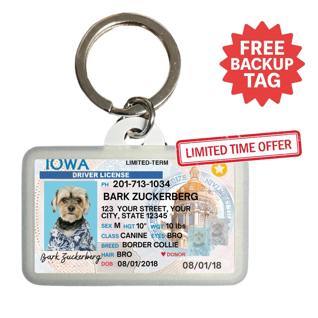 Custom Iowa Driver License Pet ID Tag: Personalized Dog & Cat Tag - Etsy