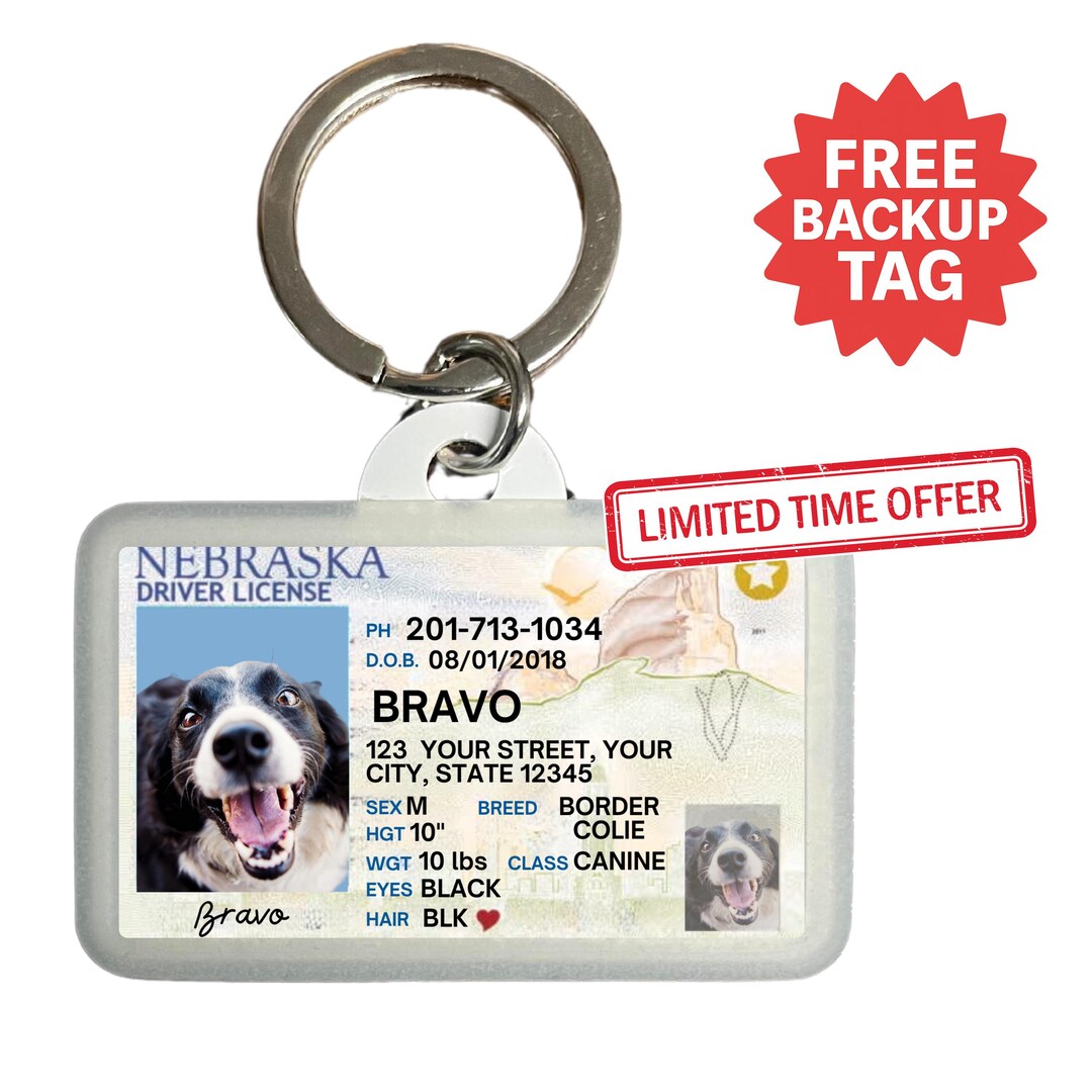 Nebraska Driver License Pet ID Tag: Custom Dog & Cat Tag - Etsy