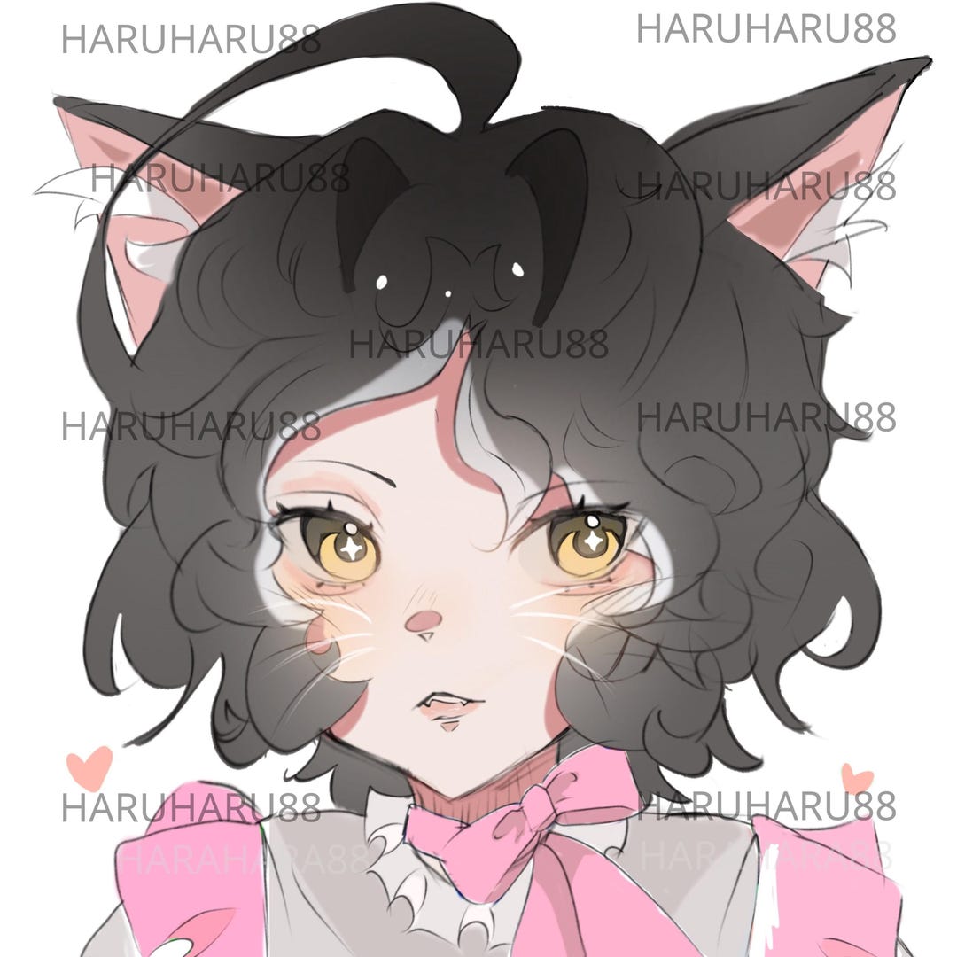 Meow&bow | Cat | Anime Fantasy Art Print | Cute Chibi Illustration ...
