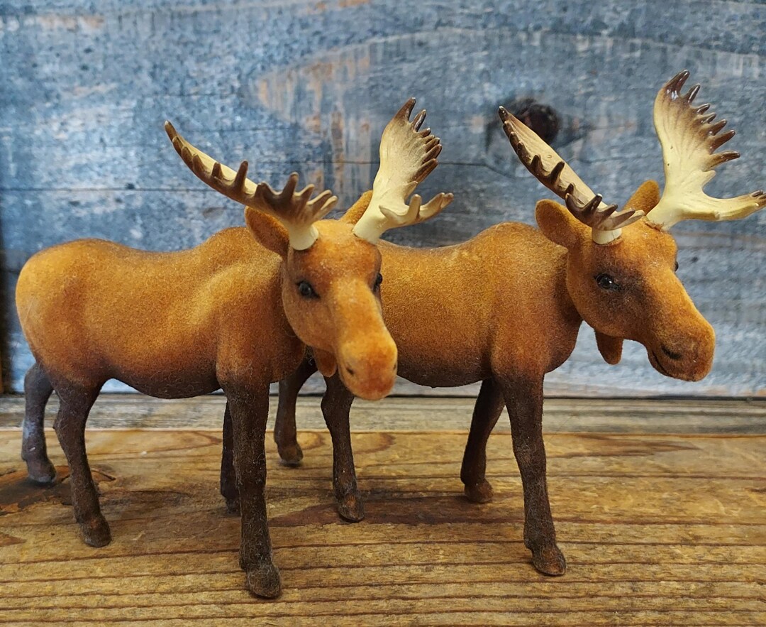 Set of Vintage Flocked Moose Figurines - Etsy