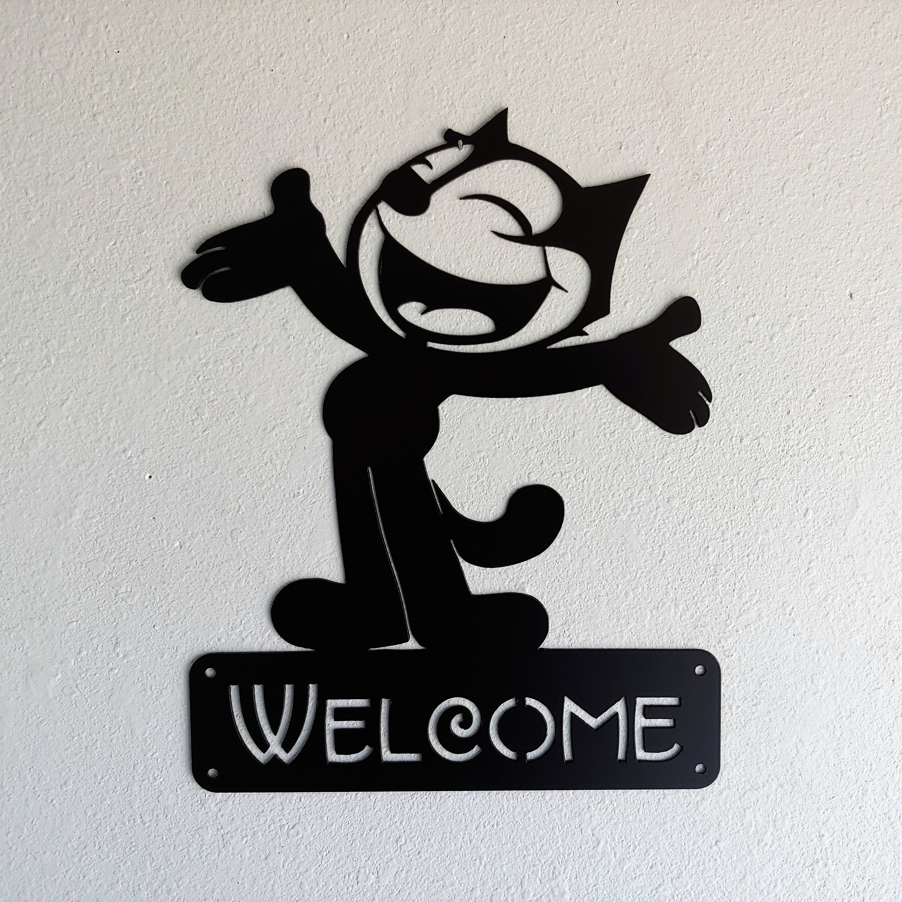 Felix the Cat / Welcome Sign / Metal Art / Wall Decor / Humor/ - Etsy