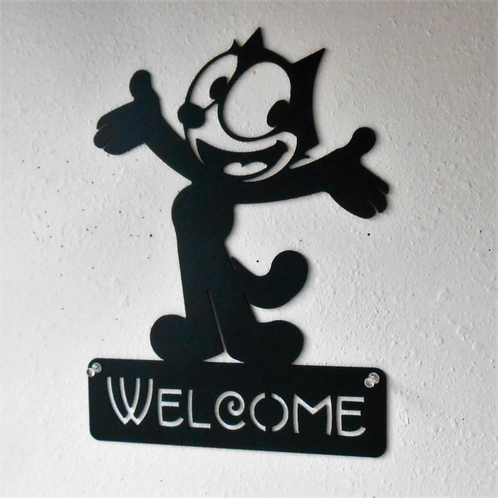 Felix the Cat / Welcome Sign / Metal Art / Wall Decor / Humor/ - Etsy