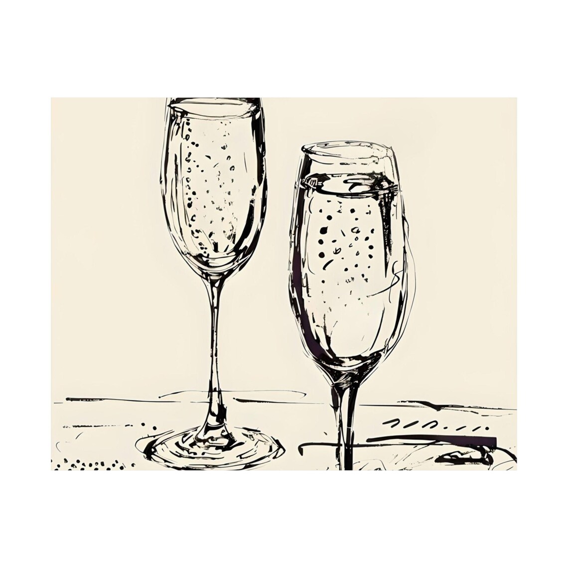 Poster, Champagne Flute Abstract Line Drawing Illustration, Satin Print ...