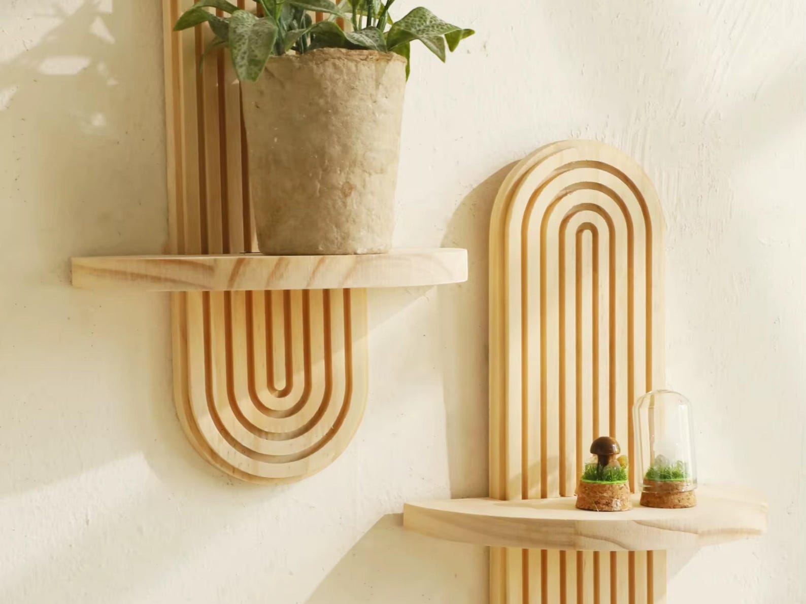 2-tier Boho Style Wooden Wall Shelves – Geometric Floating Shelves for ...