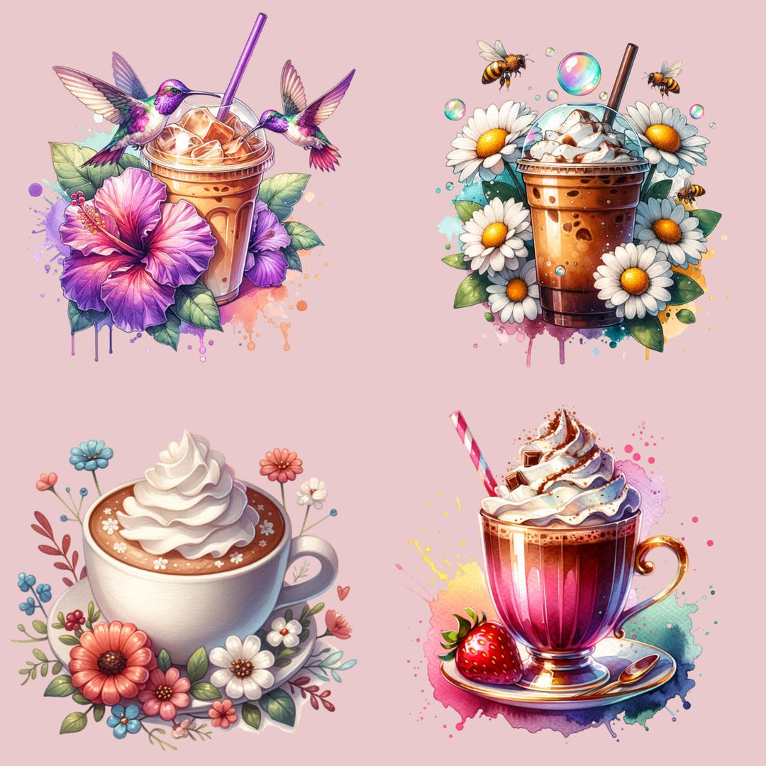 Shakes and Hummingbird Clipart Bundle – 12x12” Watercolor Cafe ...
