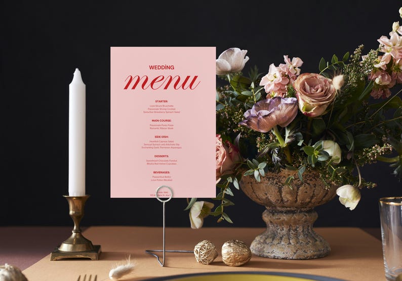Blush Wedding Menu Template, Romantic Dinner Menu Card (canva Editable ...