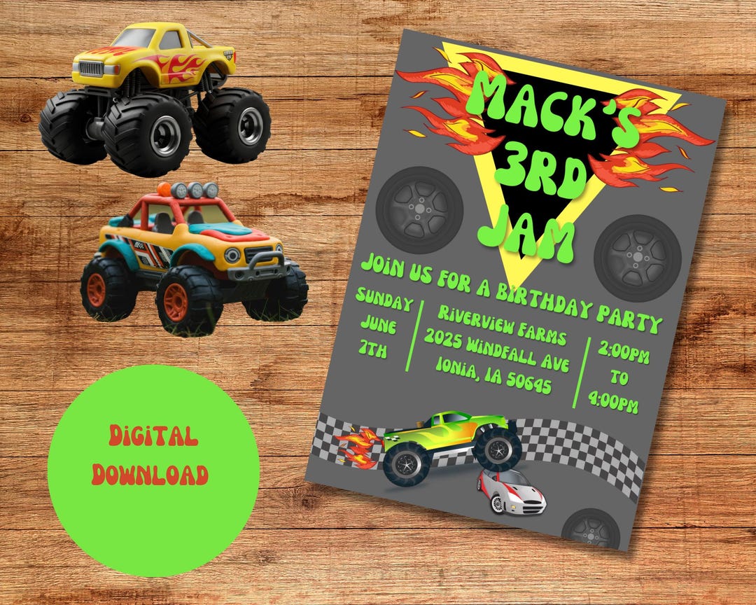 Monster Jam Birthday Invitation and Banner - Etsy