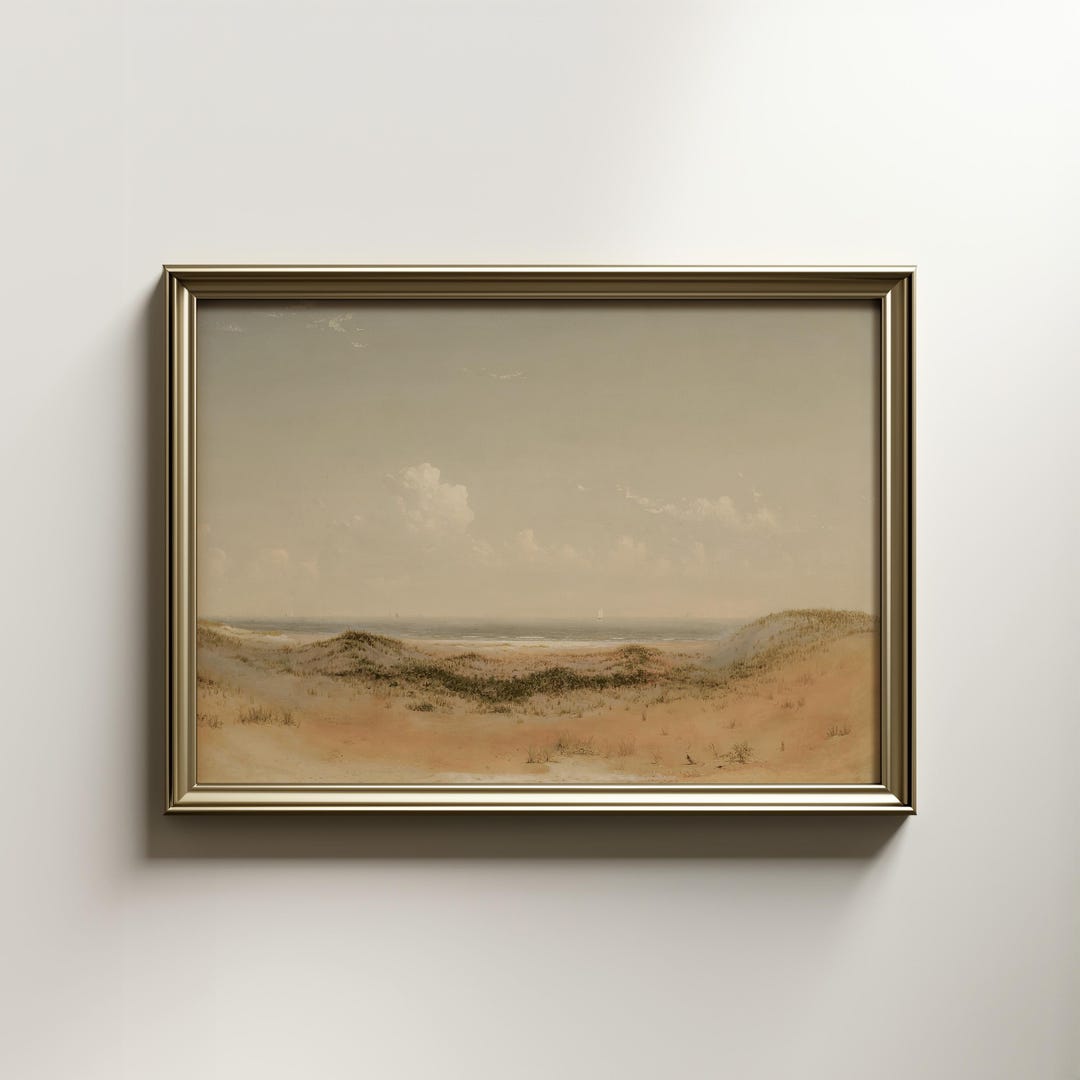 Vintage Beach Print | Sand Dunes & Calm Ocean Landscape (digital ...