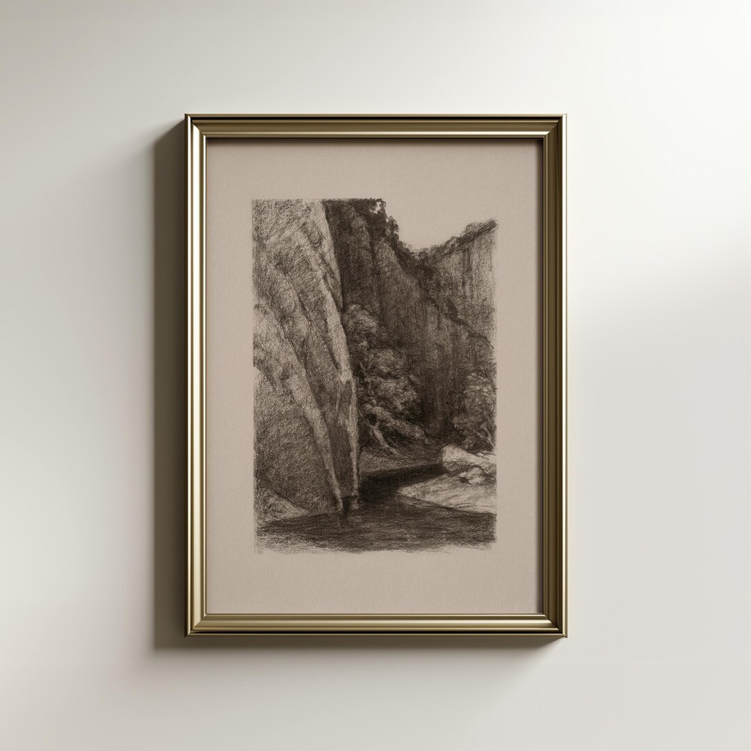 PRINTABLE Cliffside Landscape Drawing | Vintage Farmhouse Sketch ...